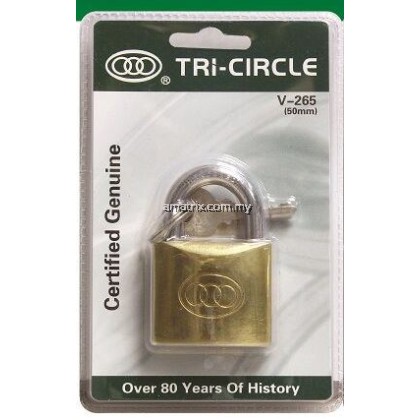 TRI-CIRCLE 262 STANDARD BRASS PADLOCK 25MM VISUAL PACK
